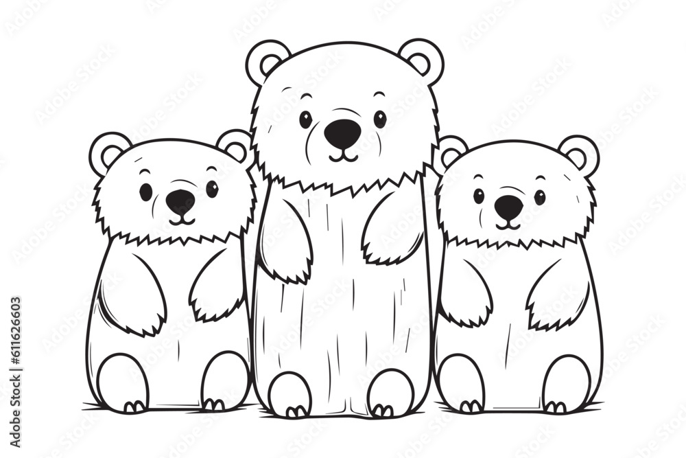 Cute Bear Coloring Pages, Kids Coloring Book, Bear Vector Character ...