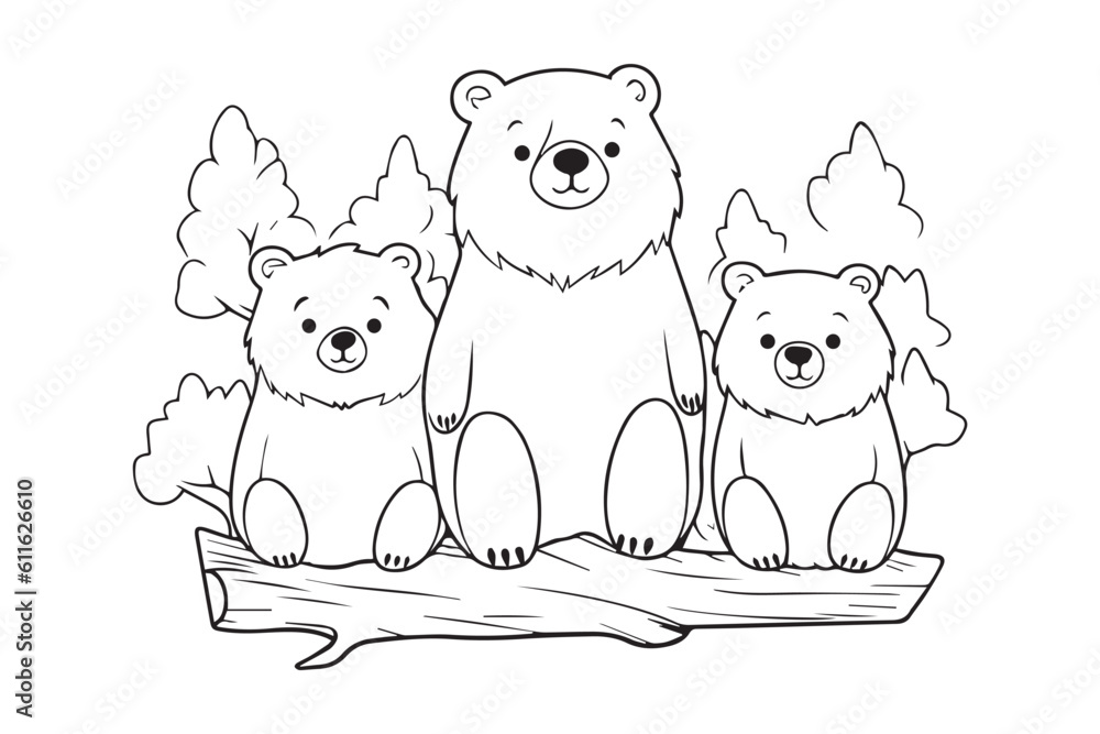 Cute Bear Coloring Pages, Kids Coloring Book, Bear Vector Character ...