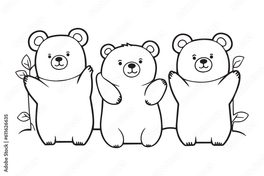 Cute Bear Coloring Pages, Kids Coloring Book, Bear Vector Character ...