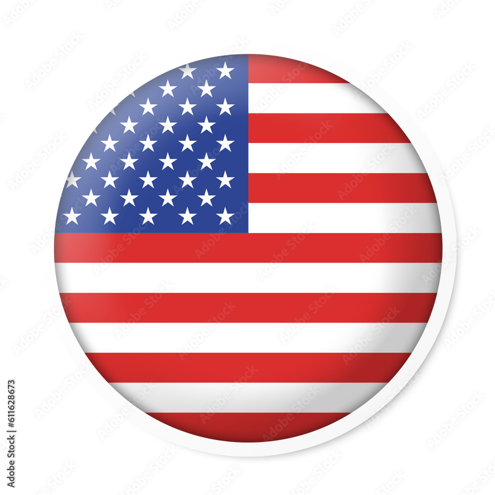 United State flag circle design with white frame and shadow effect ...