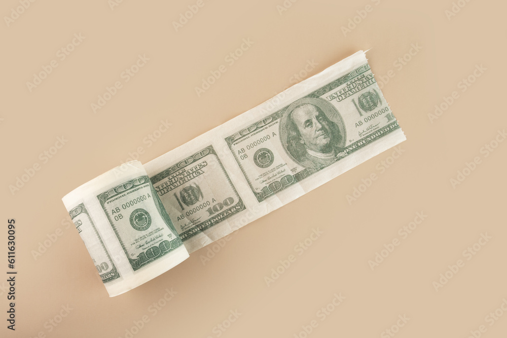 dollars toilet paper, financial crisis, falling stock market shares ...