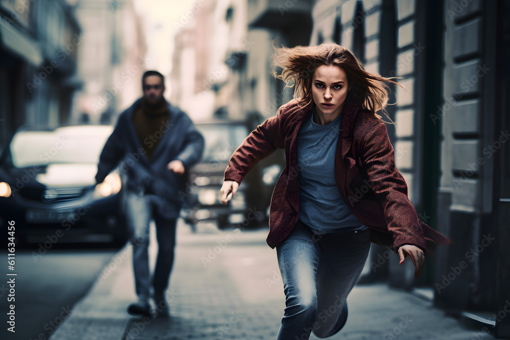 Girl walks down the street and is followed by a criminal with a knife ...