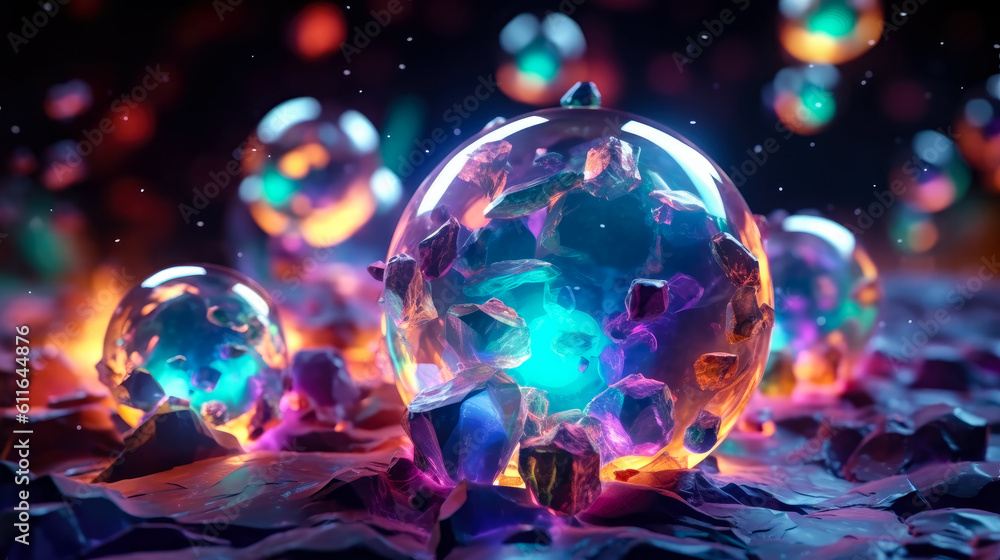 abstract art elements of slime and liquid,crystal, spheres, chaotic ...