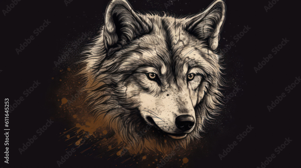 Tattoo design of a wolf silhouette. The wolf has detailed fur and ...