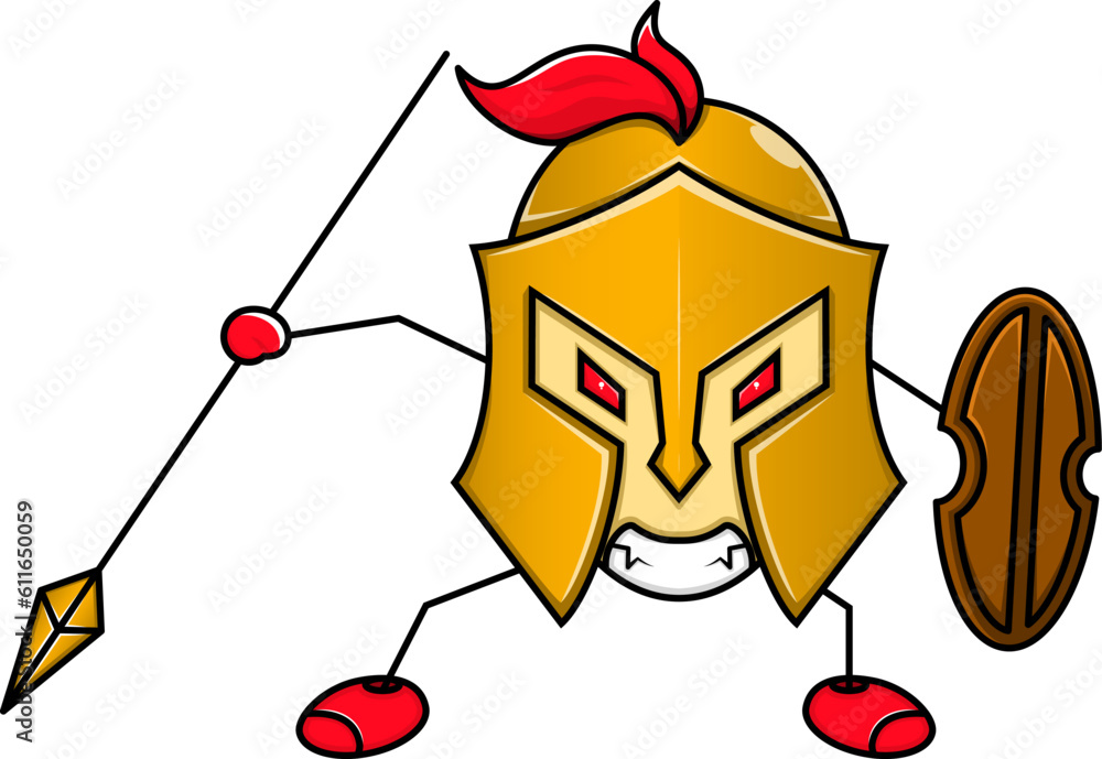angry spartan cartoon illustration holding spear and shield. mascot ...