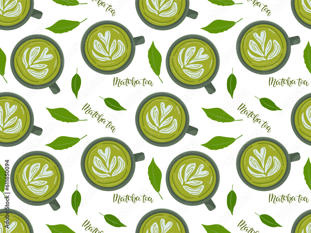 Seamless Matcha Tea pattern. Traditional japanese healthy drink. Matcha ...