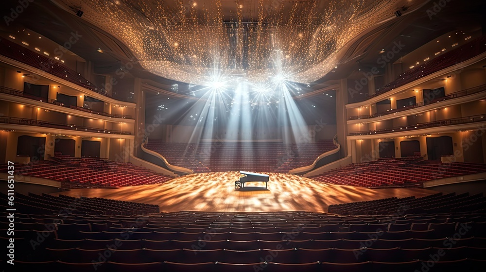 Empty concert hall awaiting the arrival of a symphony orchestra ...
