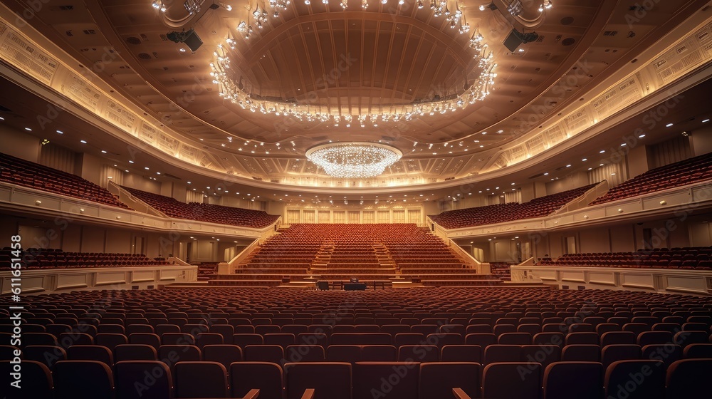 Empty concert hall awaiting the arrival of a symphony orchestra ...