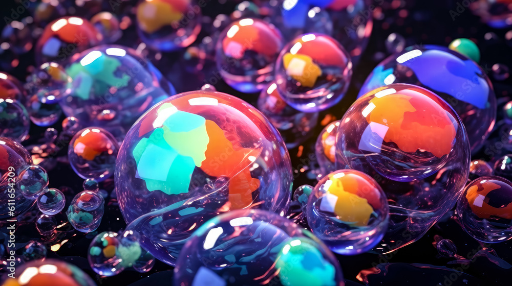 abstract art elements of slime and liquid,crystal, spheres, chaotic ...