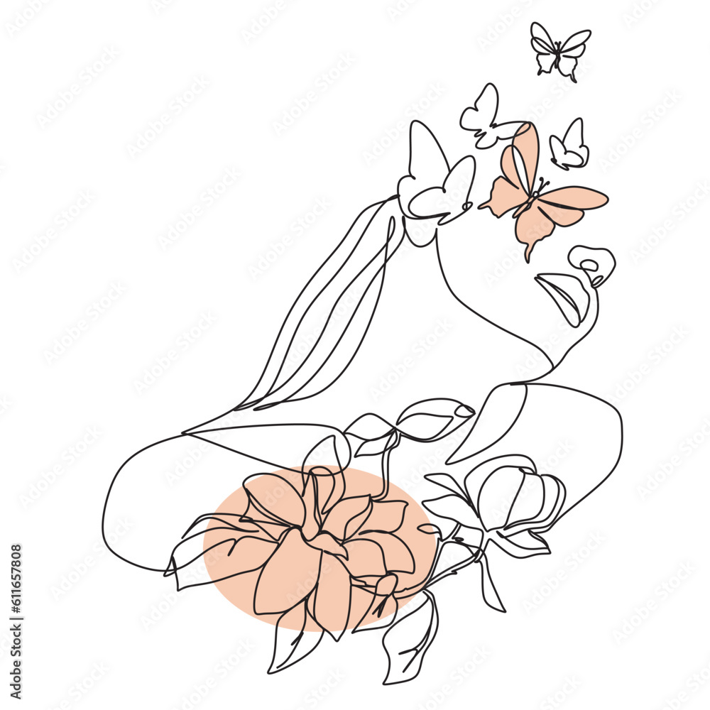 Woman with butterflys. Abstract body with butterfly by one line drawing ...