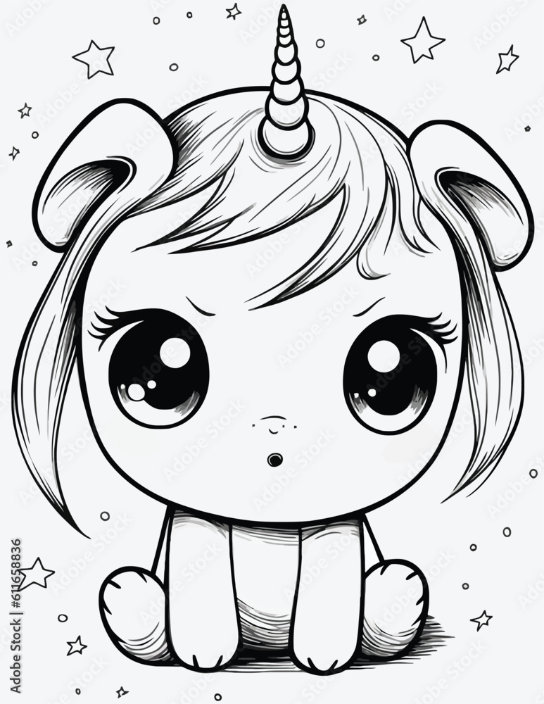 Unicorn coloring page for kids, Cute kawaii unicorn coloring page ...