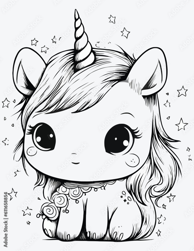 Unicorn coloring page for kids, Cute kawaii unicorn coloring page ...