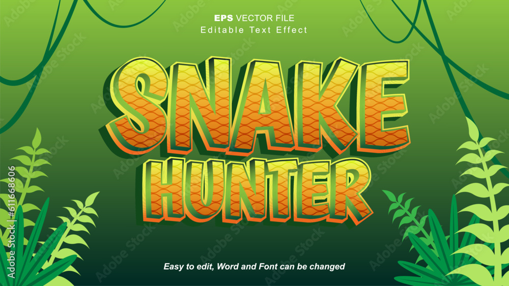 snake hunter text effect template with snakeskin texture, editable text ...