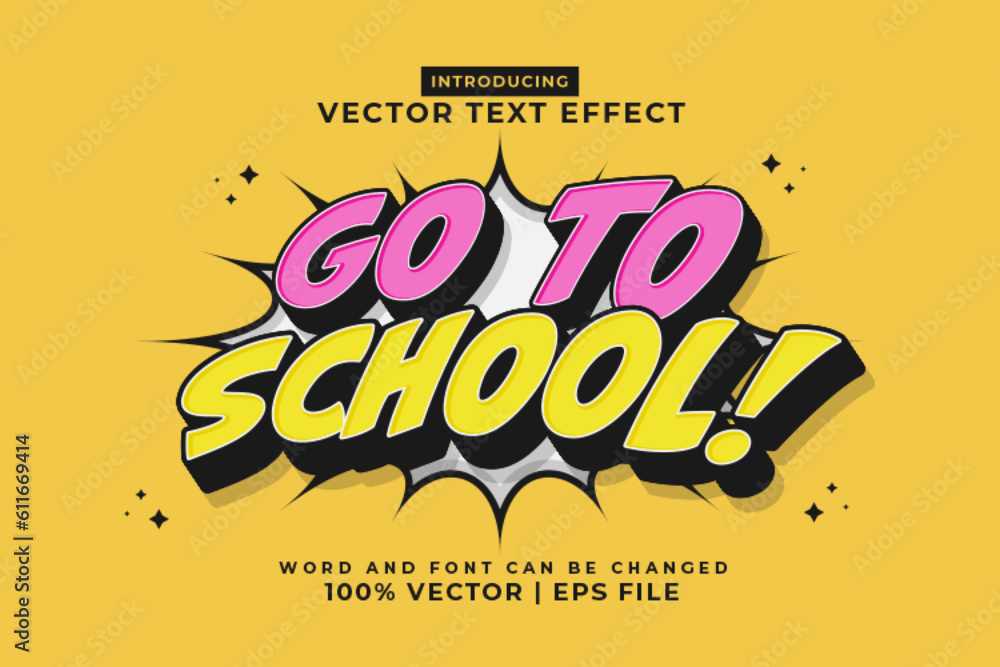 Editable text effect Go To School 3d Cartoon template style premium ...