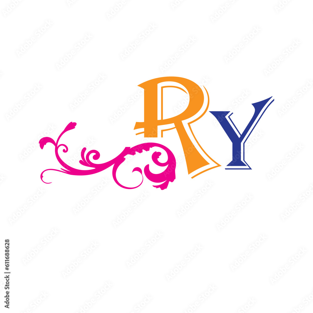 Initial RY letter luxury beauty flourishes ornament monogram logo ...