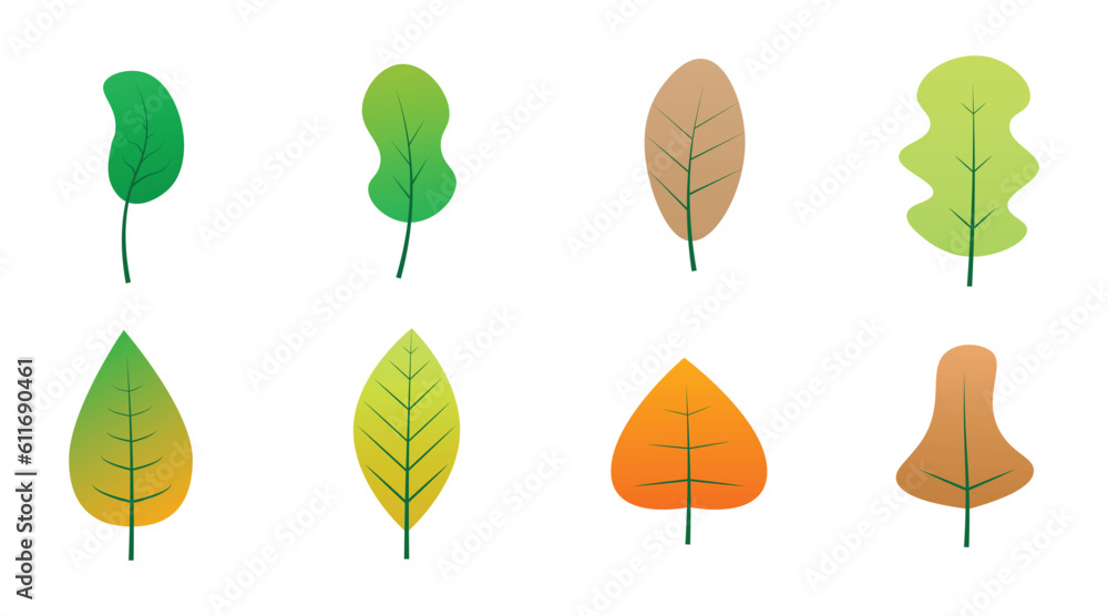 Flat Autumn Leaves Set Isolated on White Background. Flat Cartoon Leaf ...