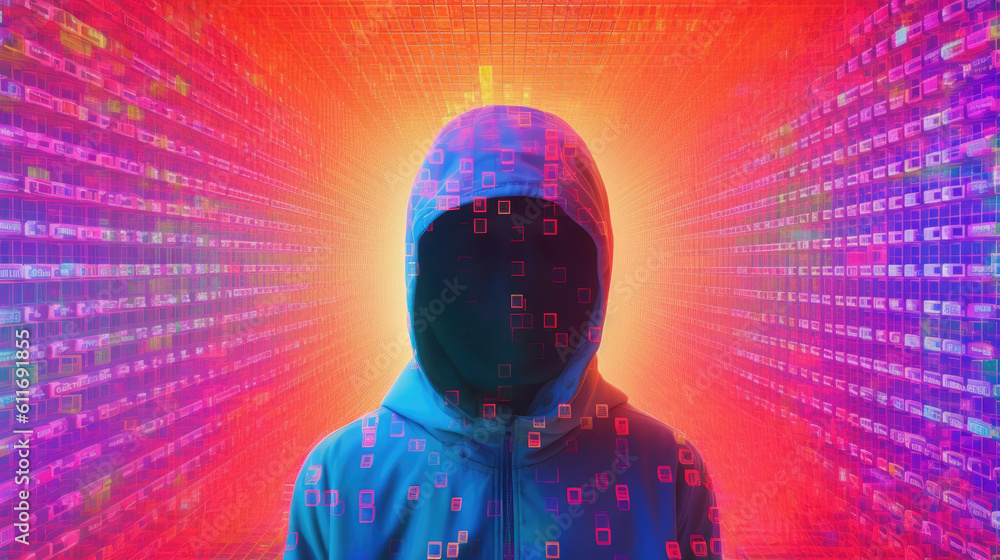 Illustration of hacker with hood on his head and dark unrecognized face ...