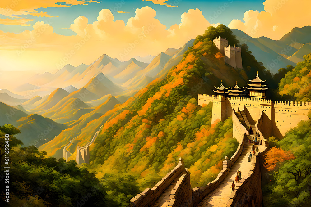 The Great Wall of China stretches as far as the eye can see, a ...