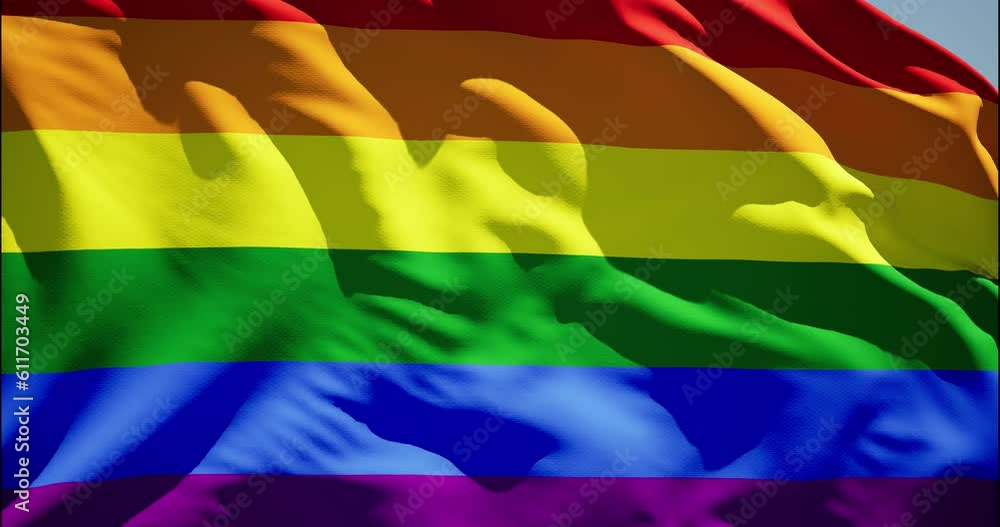 Rainbow LGBT pride flag waving in wind. Realistic Gay fabric background ...