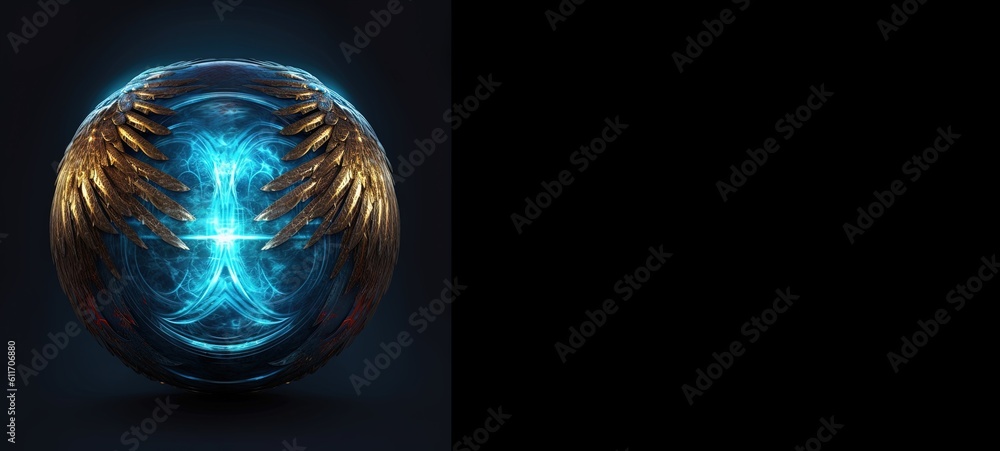 Spiritual orb with wings of love, cosmic magical sphere glowing on dark ...