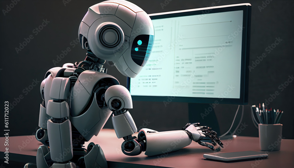 Robot programmer typing on computer keyboard (Generative AI) Stock ...