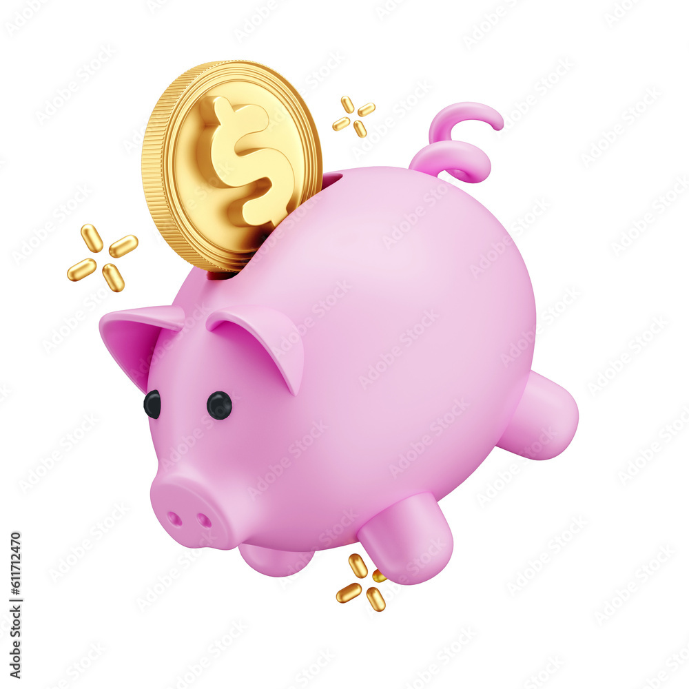 pink piggy bank icon with coin and transparent background Stock ...