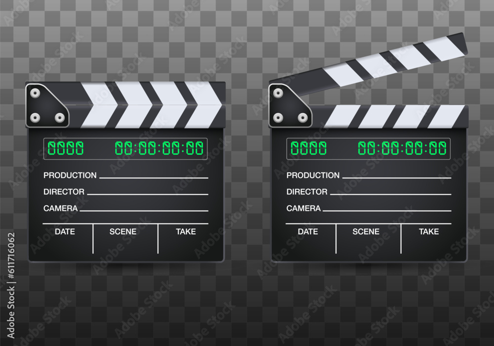 3d Realistic Digital movie clapper board set closeup isolated on ...