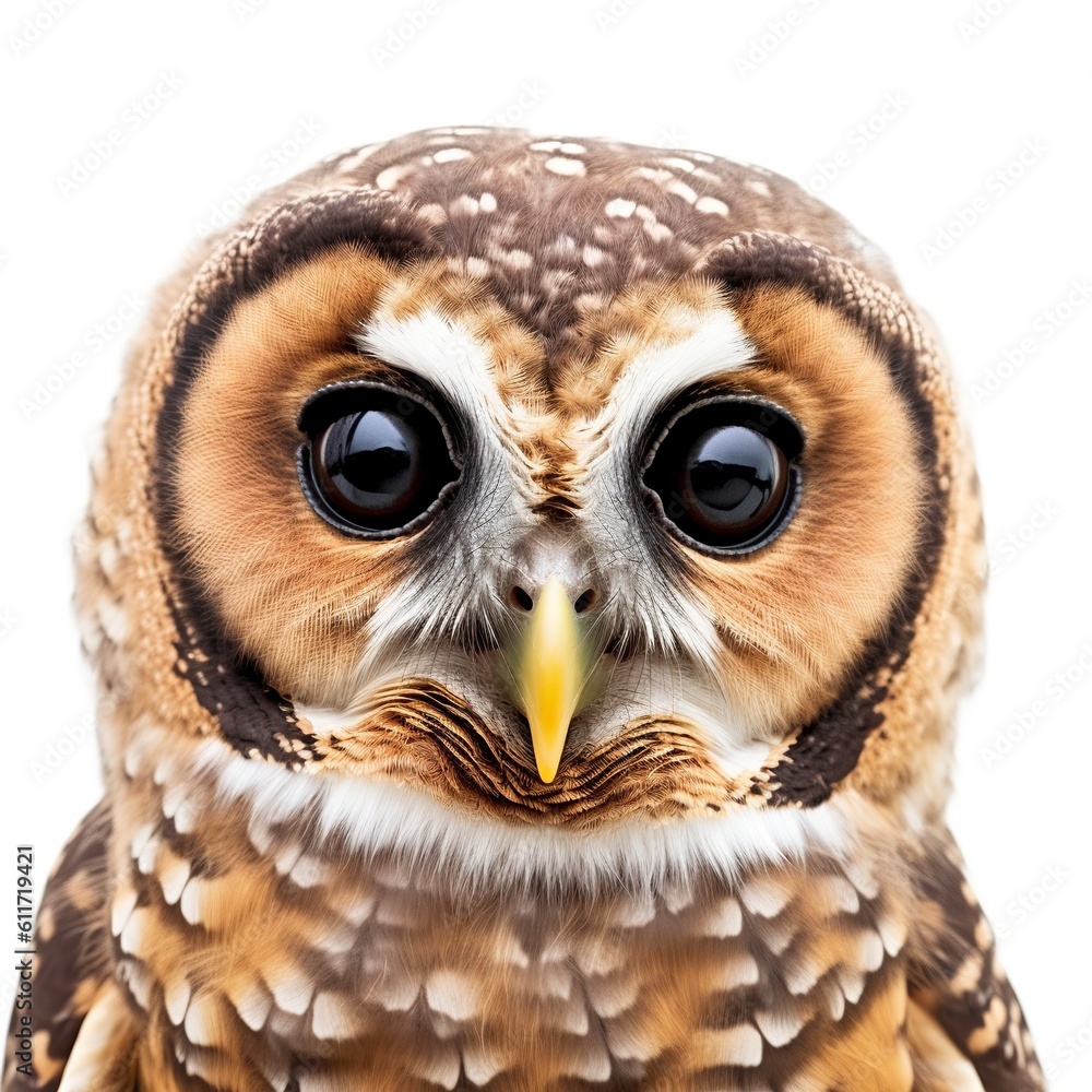 owl face shot, isolated on white background, generative AI Stock ...