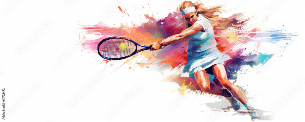 Illustration with dynamic scene of a tennis player with racket in ...