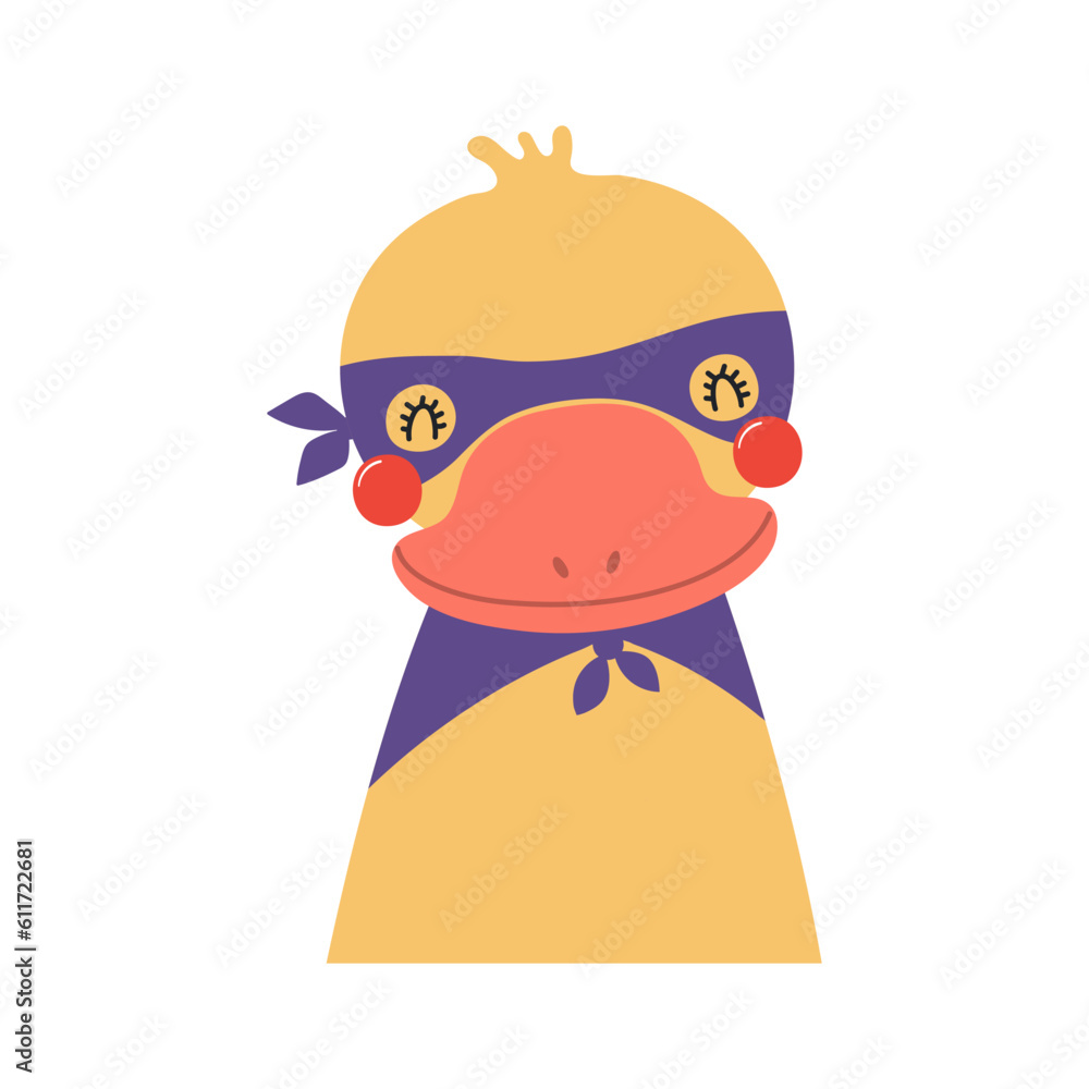 Cute funny duck superhero in costume cartoon character illustration ...