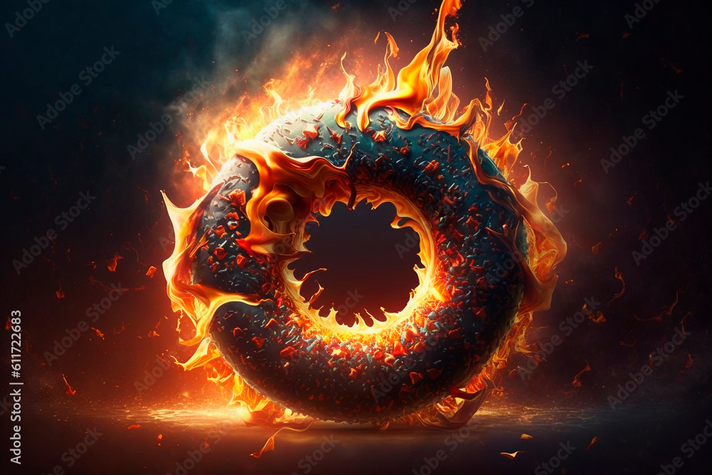 Fire donut. Weight management concept. Generative AI. Doughnut melts ...