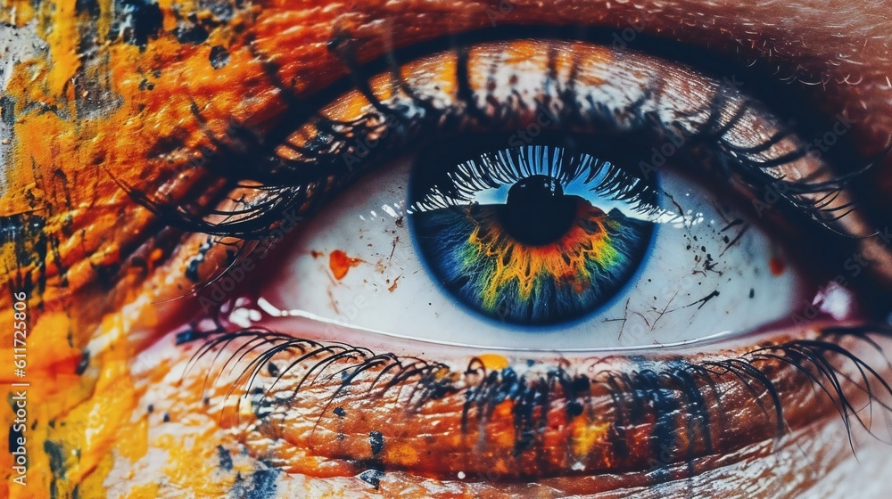 Graffiti wall Street Art, Colourful Eye Design, Rough spray paint ...