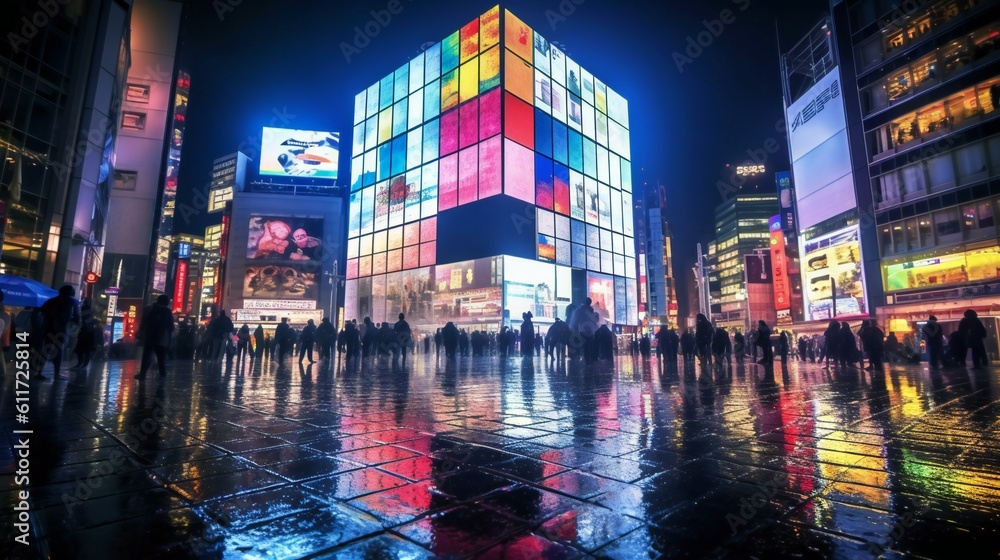 Digital Art High Tech Holographic projection City Exterior Buildings ...