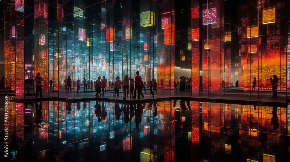 Digital Art Museum, Matrix of smart mirrors, Reflective glass, RGB ...