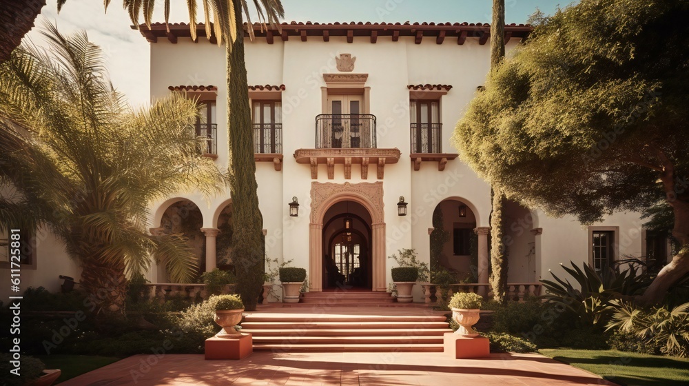 Spanish Colonial Mansion, Detailed entrance, Stucco and terracotta ...
