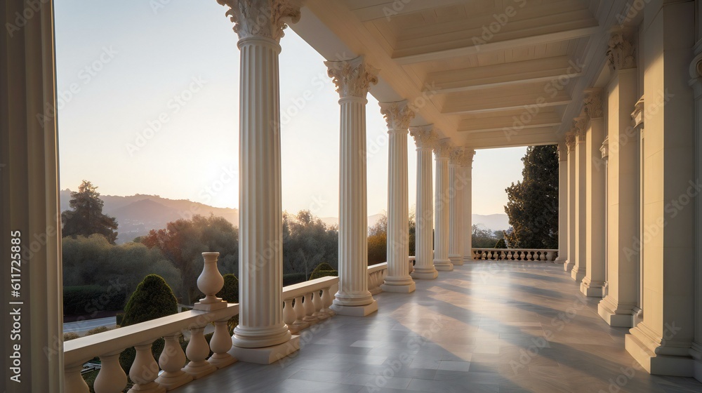 Neoclassical Mansion, Majestic pillars, Marble and stone, White and ...