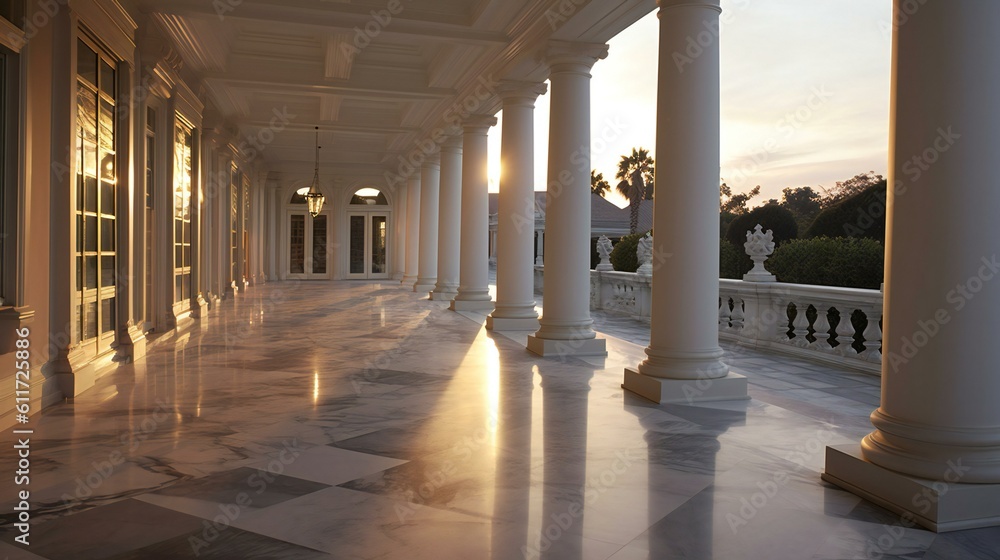 Neoclassical Mansion, Majestic pillars, Marble and stone, White and ...