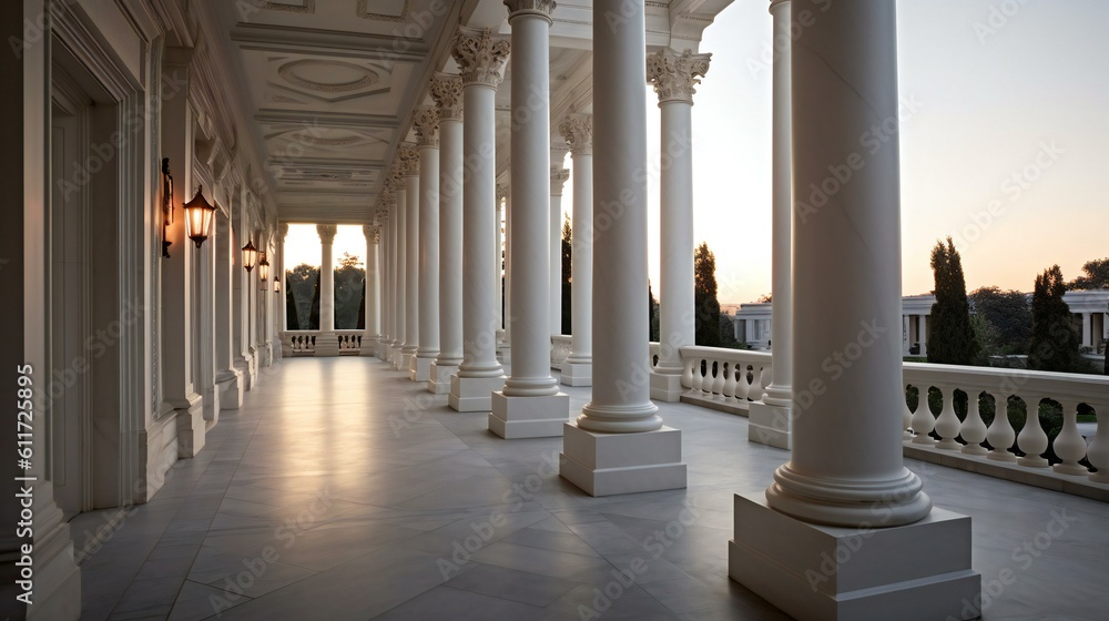 Neoclassical Mansion, Majestic pillars, Marble and stone, White and ...