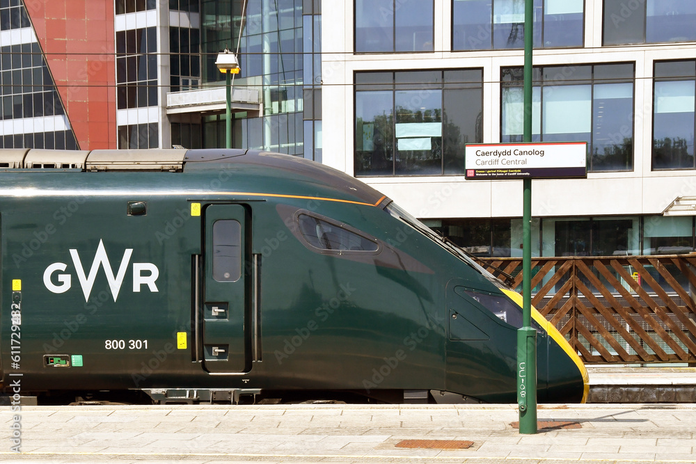 Cardiff, Wales - June 2023: High speed train operated by Great Western ...