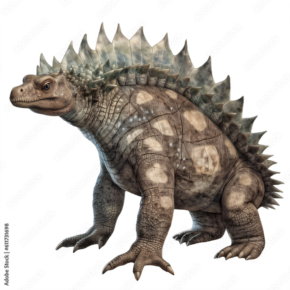 A large Ankylosaurus dinosaur with spikes on its head on a transparent ...