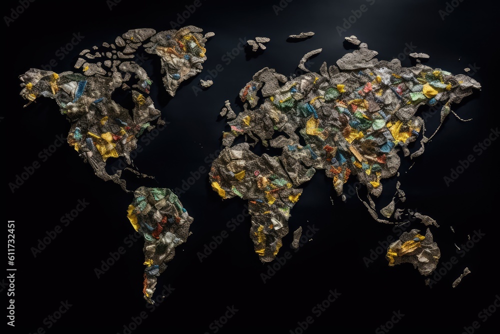 World Map Made of Plastic, Plastic Earth, Garbage Continents, Abstract ...
