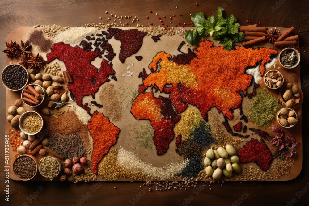 Spices Map, a World Map Made of Seasonings, Abstract Generative AI ...