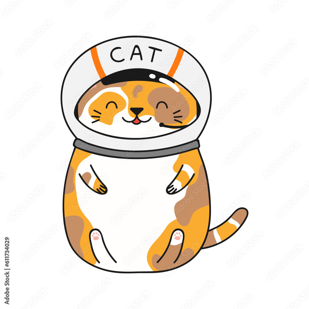 Cute funny astronaut cat cartoon character illustration. Hand drawn ...