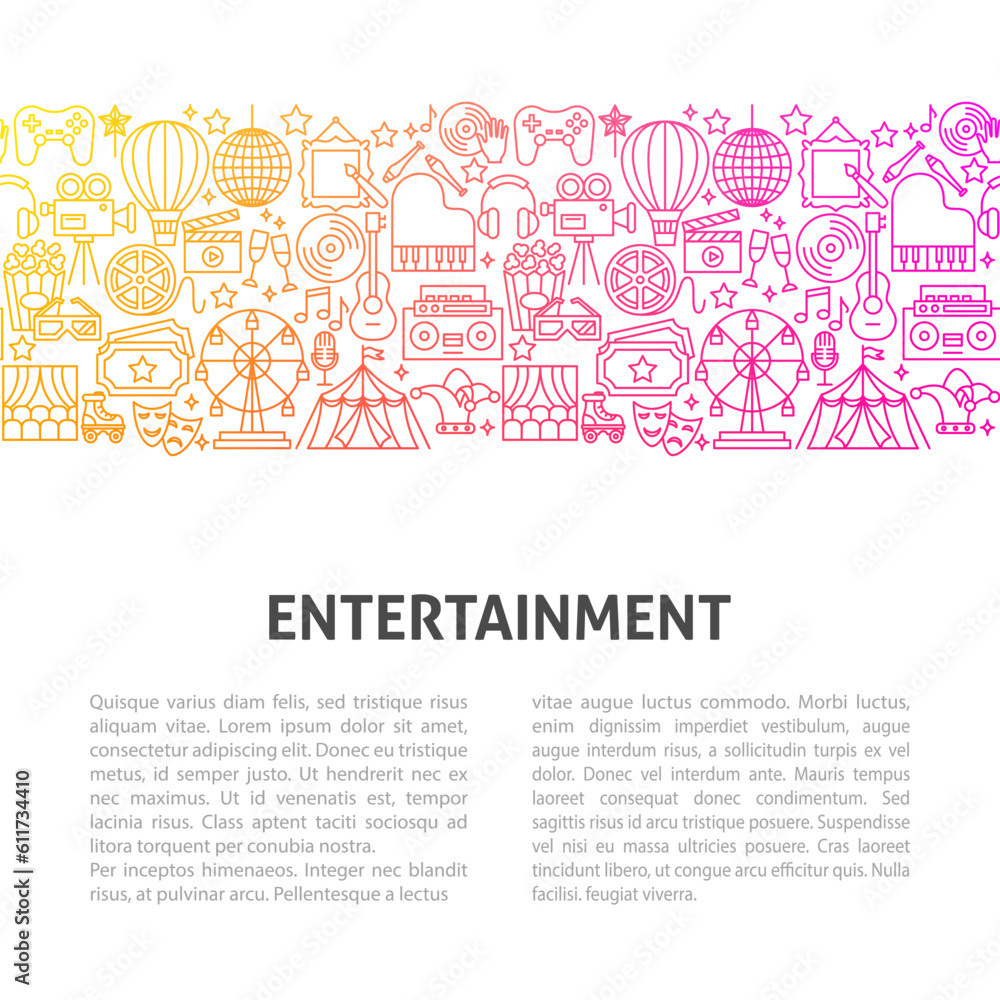 Entertainment Line Template Poster. Vector Illustration of Outline ...