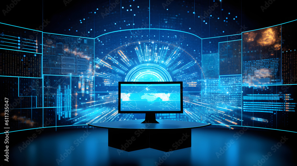 Charting the Course Futuristic Display Revealing Blue Data and Sci-Fi ...