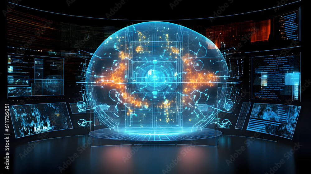 Charting the Course Futuristic Display Revealing Blue Data and Sci-Fi ...