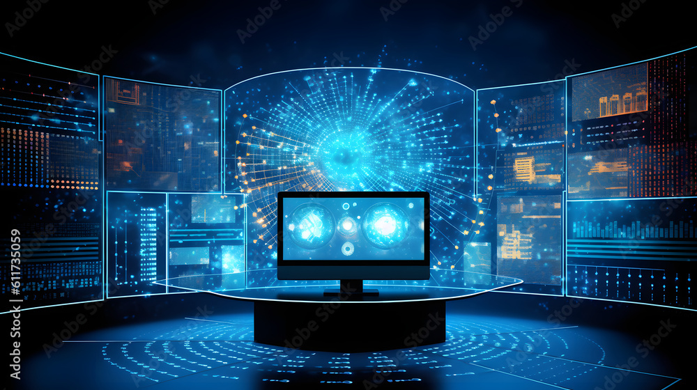 Charting the Course Futuristic Display Revealing Blue Data and Sci-Fi ...