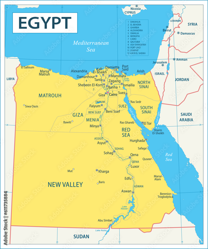 Egypt map - highly detailed vector illustration Stock Vector | Adobe Stock