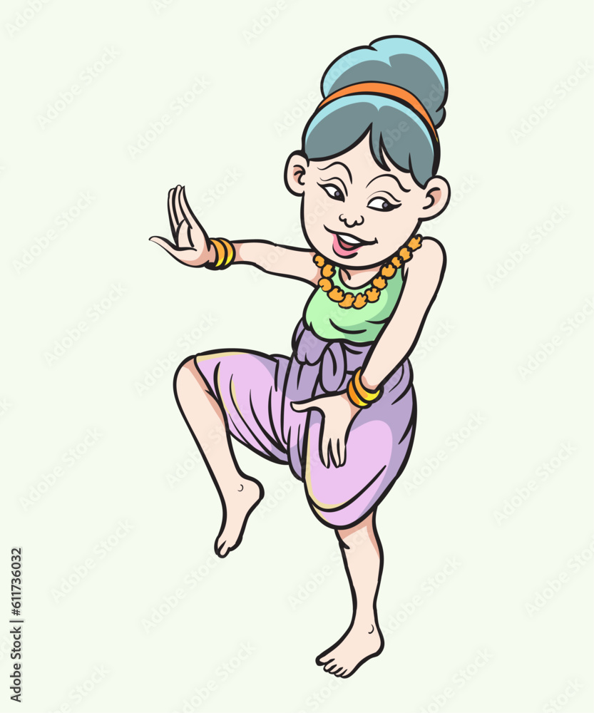 Vetor de Thai traditional dance, Thai children, Thai cartoons. pop art ...