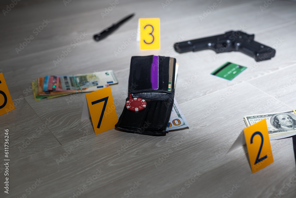 Evidence Chain of Custody Labels and brown paper bag with fingerprints ...